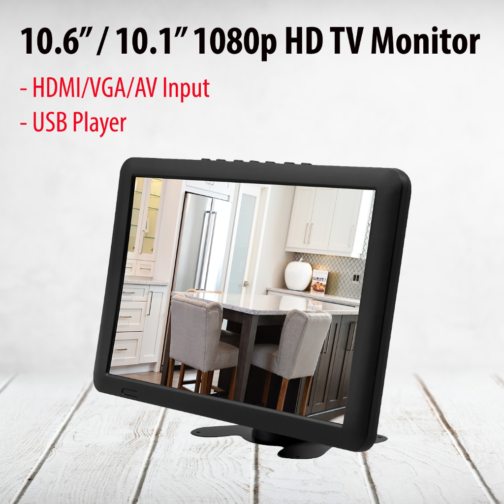 10.6” /10.1" Portable HD Color TV Monitor / Mini TV with HDMI/VGA/AV ...
