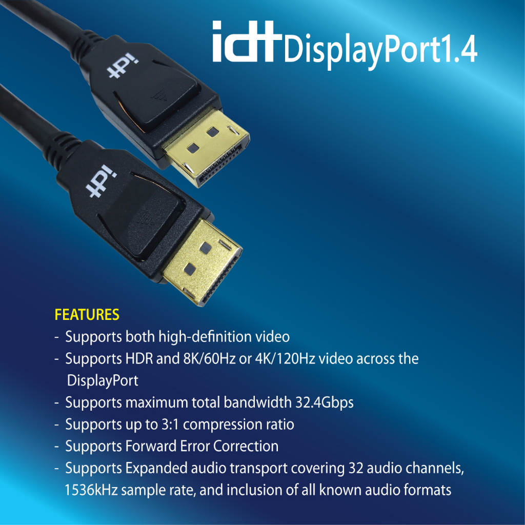 IDT DP cable 1.4 Displayport Cable 1.4 (1/2/3M) Display Port Cable ...