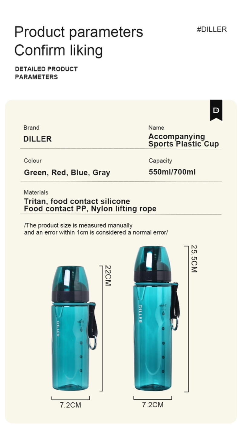 Diller ALine Sporting Direct Drinking Tritan Water Bottle with Nylon ...