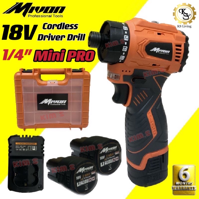 Kim.S 18V Mini Pro Mivon Brushless Cordless Driver Drill 1/4” Hight ...