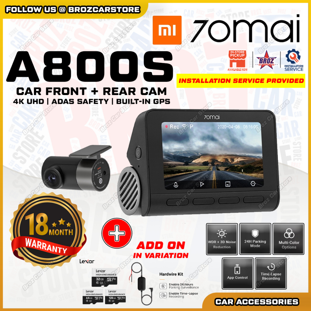 [Installation Provided] 📷 Original 70mai A800S 4K Car Dash Cam Rear Cam ...
