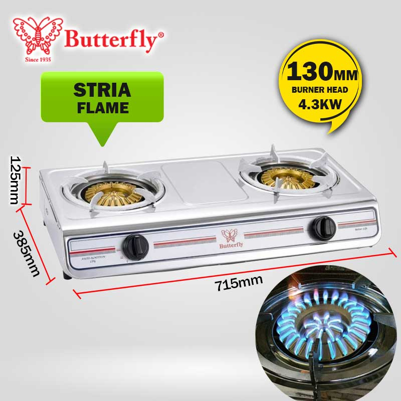 Butterfly Stainless Steel Double Gas Stove Table Top Dapur Gas Rama ...