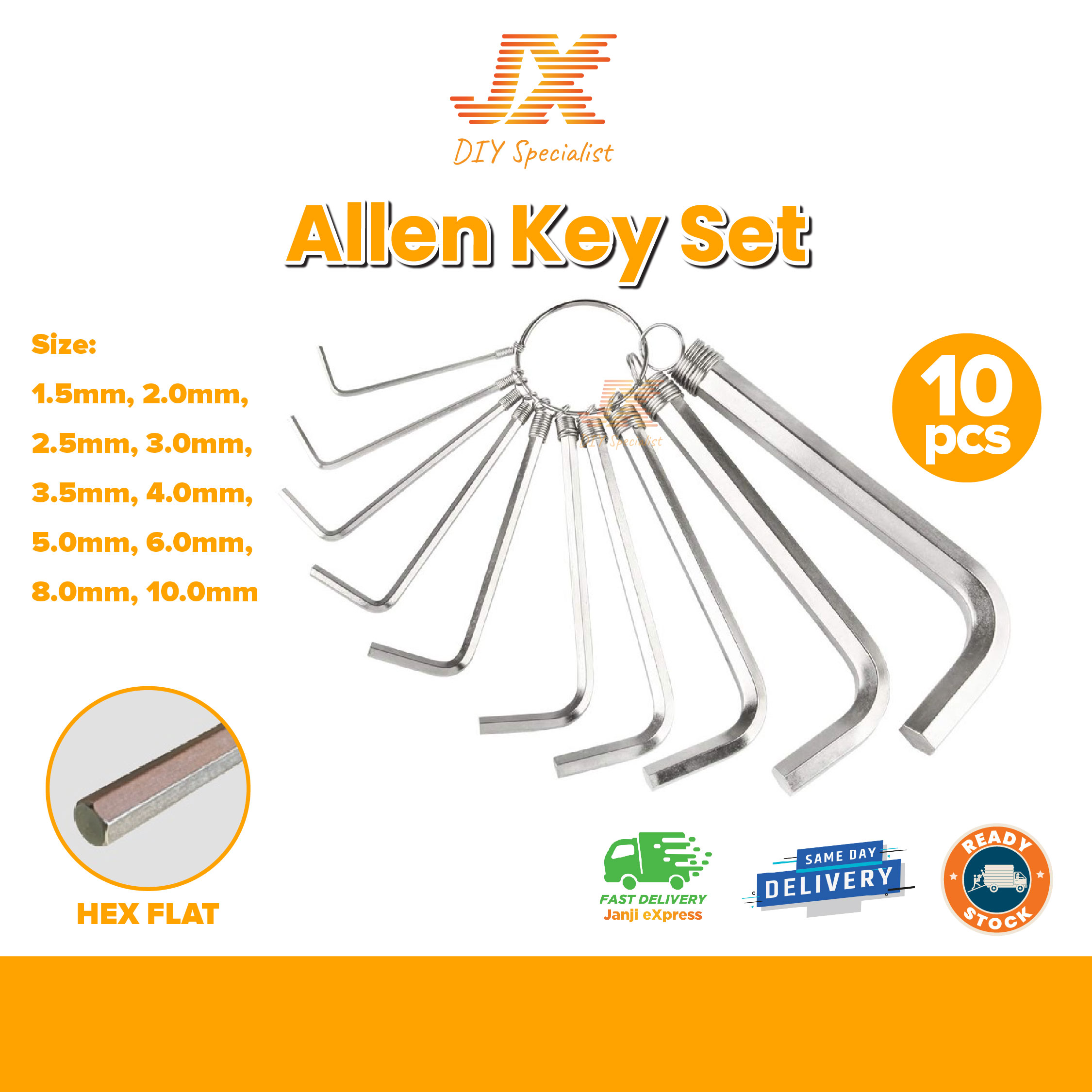 9pcs Ball Point Hex Allen Key Set Wrench Tools Set Matte Chrome CRV Hex ...
