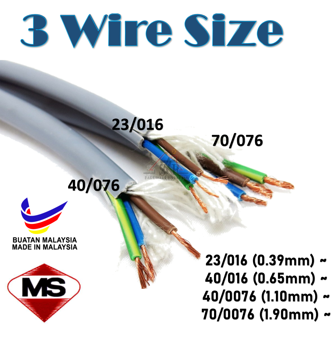 Kabel 3 Teras Wayar PVC Insulated Sheathed Flexible Wire Cable 3 Core ...
