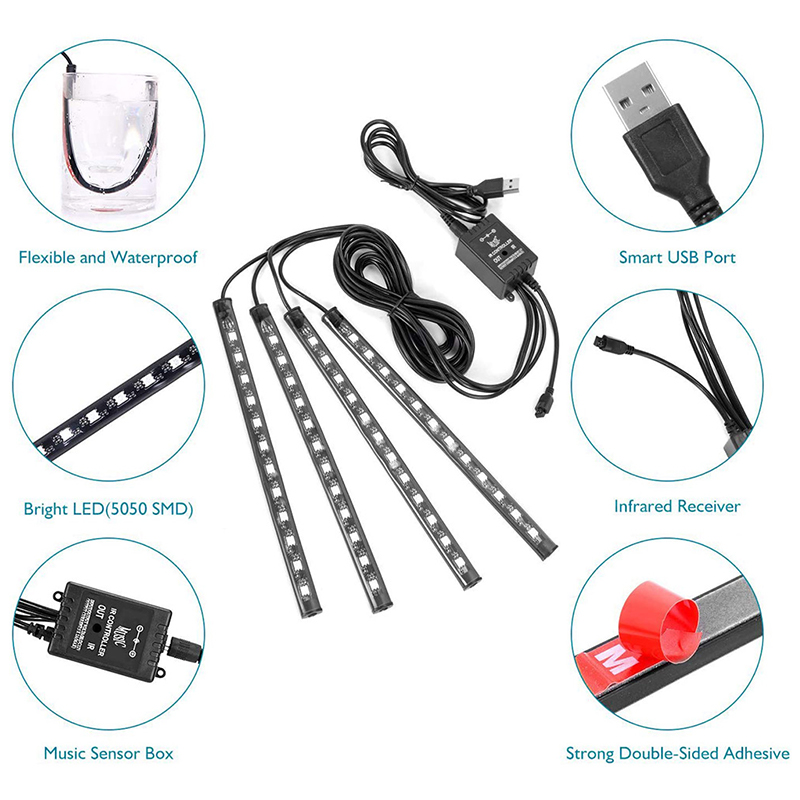 MKZ USB 4pcs Rgb Led Led Bawah Kaki Car Led Light Lampu Kaki Kereta Rgb ...