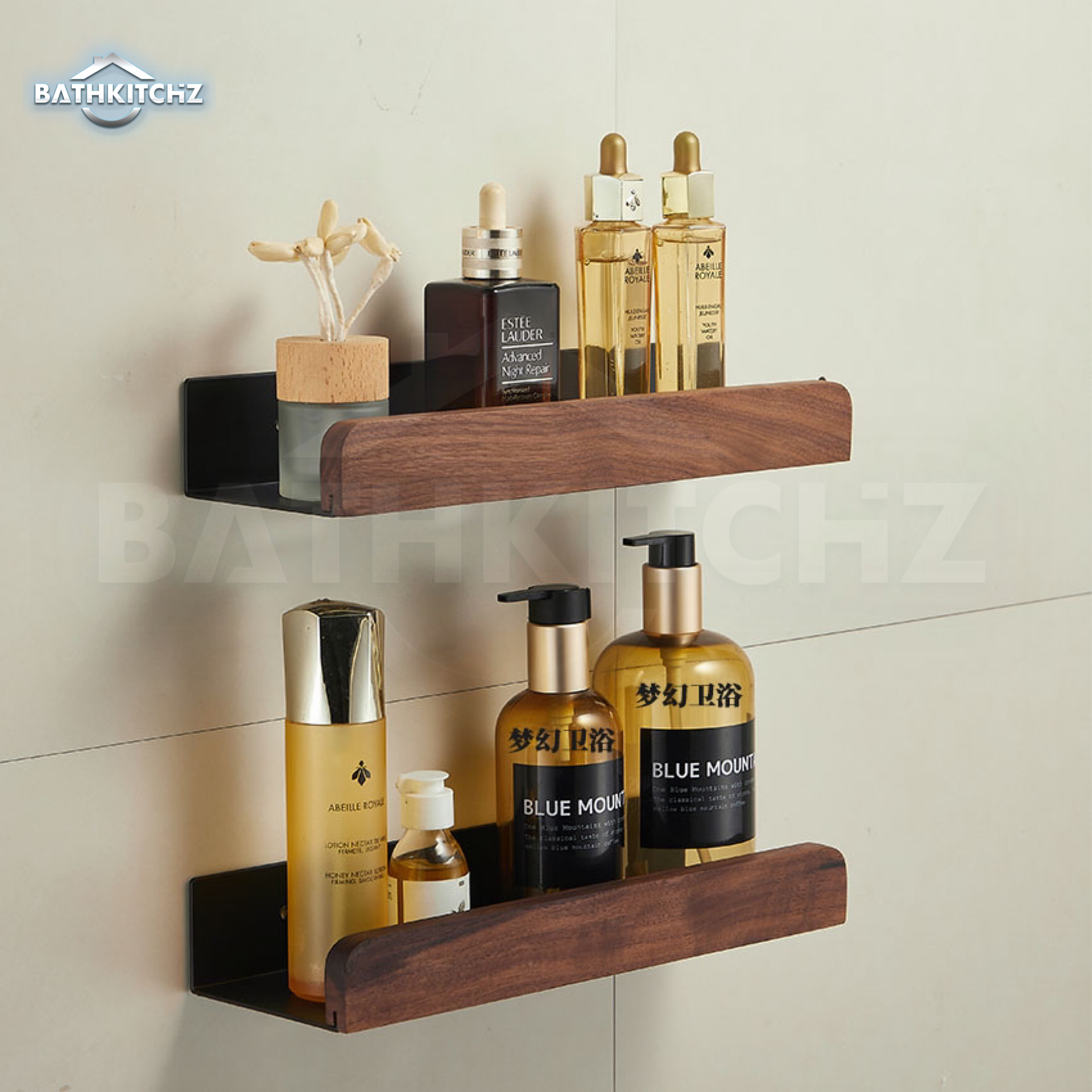 BATHKITCHZ Wooden Bathroom Shelving Shower Room Shelf Shampoo Rack ...