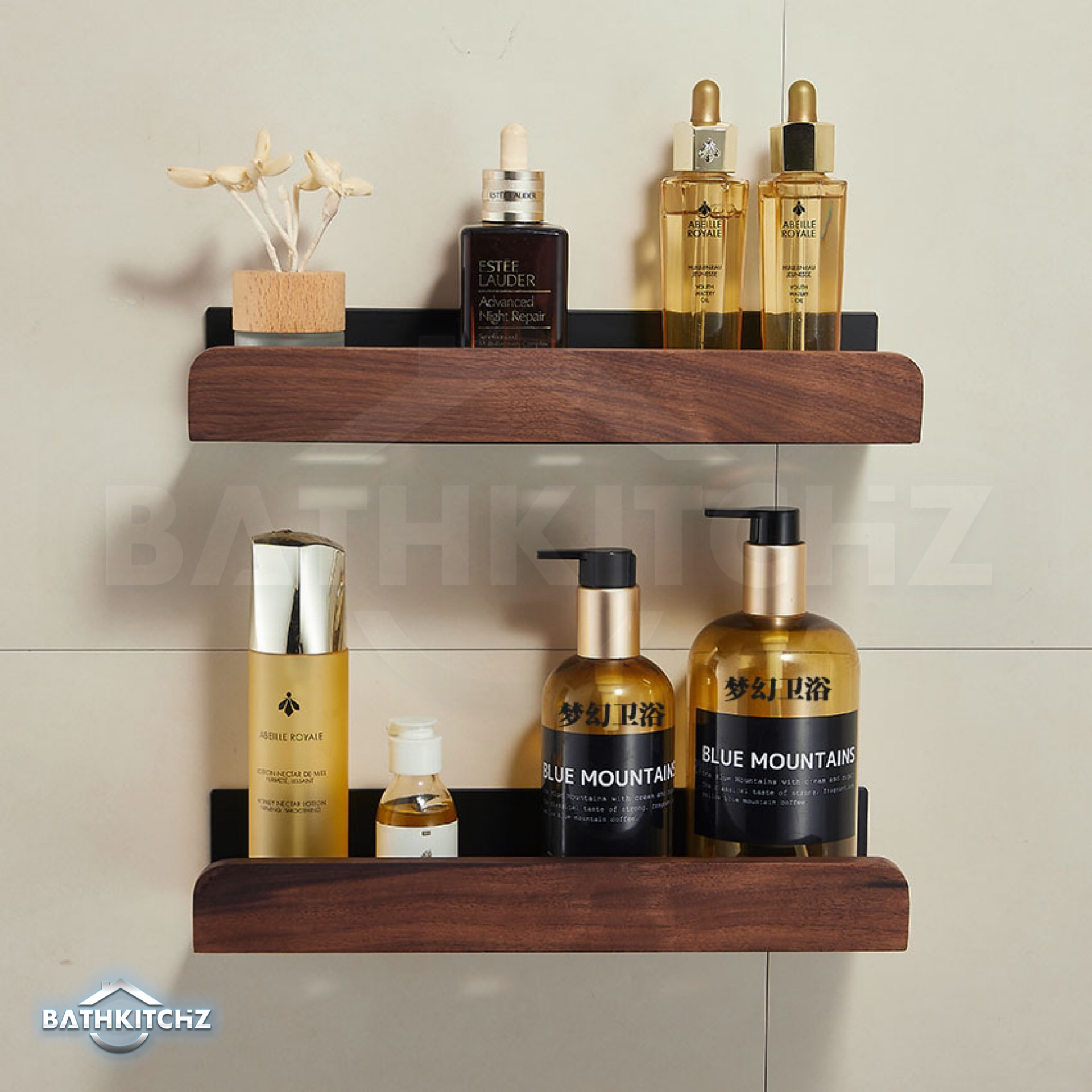 BATHKITCHZ Wooden Bathroom Shelving Shower Room Shelf Shampoo Rack ...