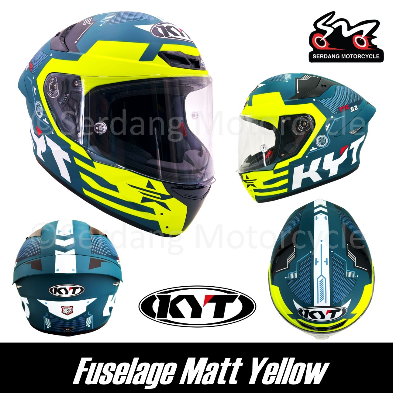 KYT TT Course Fuselage Matt Yellow Helmet Full Face Helmet Topi Keledar ...