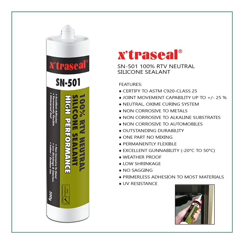 X'TRASEAL SN-501 100% RTV Neutral Silicone Sealant Clear White Glass ...