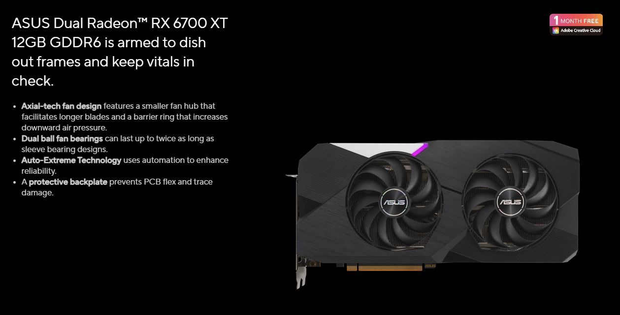 ASUS Dual Radeon™ RX 6700 XT OC Edition 12GB GDDR6 (DUAL-RX6700XT-O12G ...