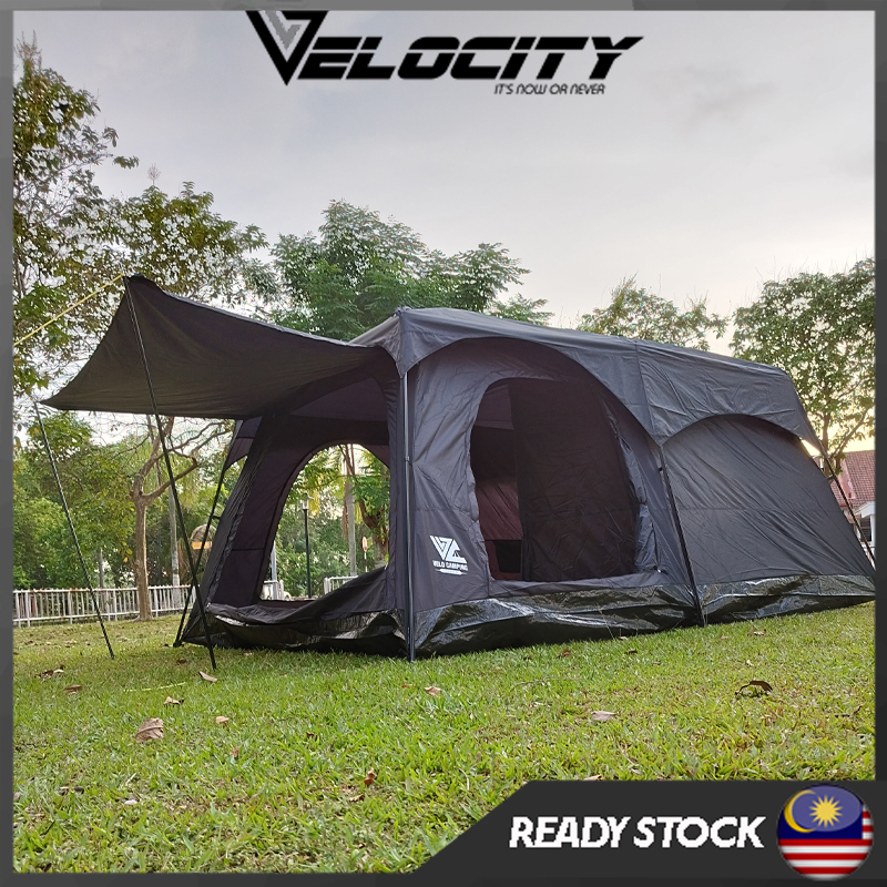 VELOCITY Black Camel 12 Person Large Camping Tent Waterproof Family Tents Outdoor Luxury Khemah ...
