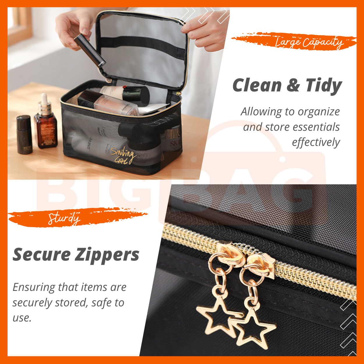 Cosmetic Storage Bag Makeup Bag Mesh Zipper Beg Besar Makeup ...