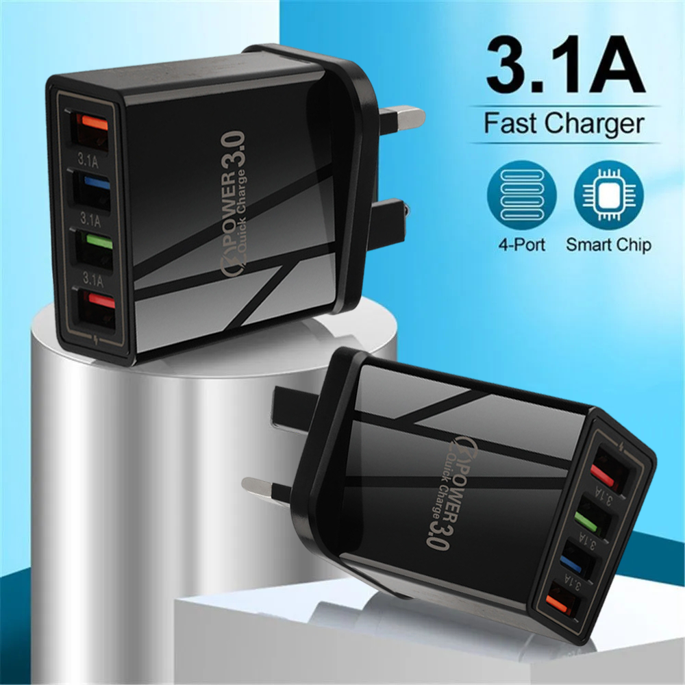 C-MALL Portable 4 Ports USB Plug Adapter Charger Fast USB Plug Socket ...