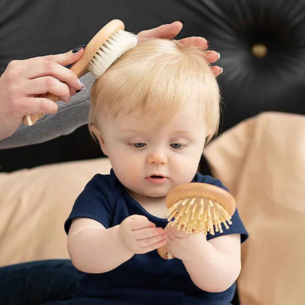 Wool Wooden Baby Hairbrush Baby Brush Baby Comb Set Wooden Comb Baby ...