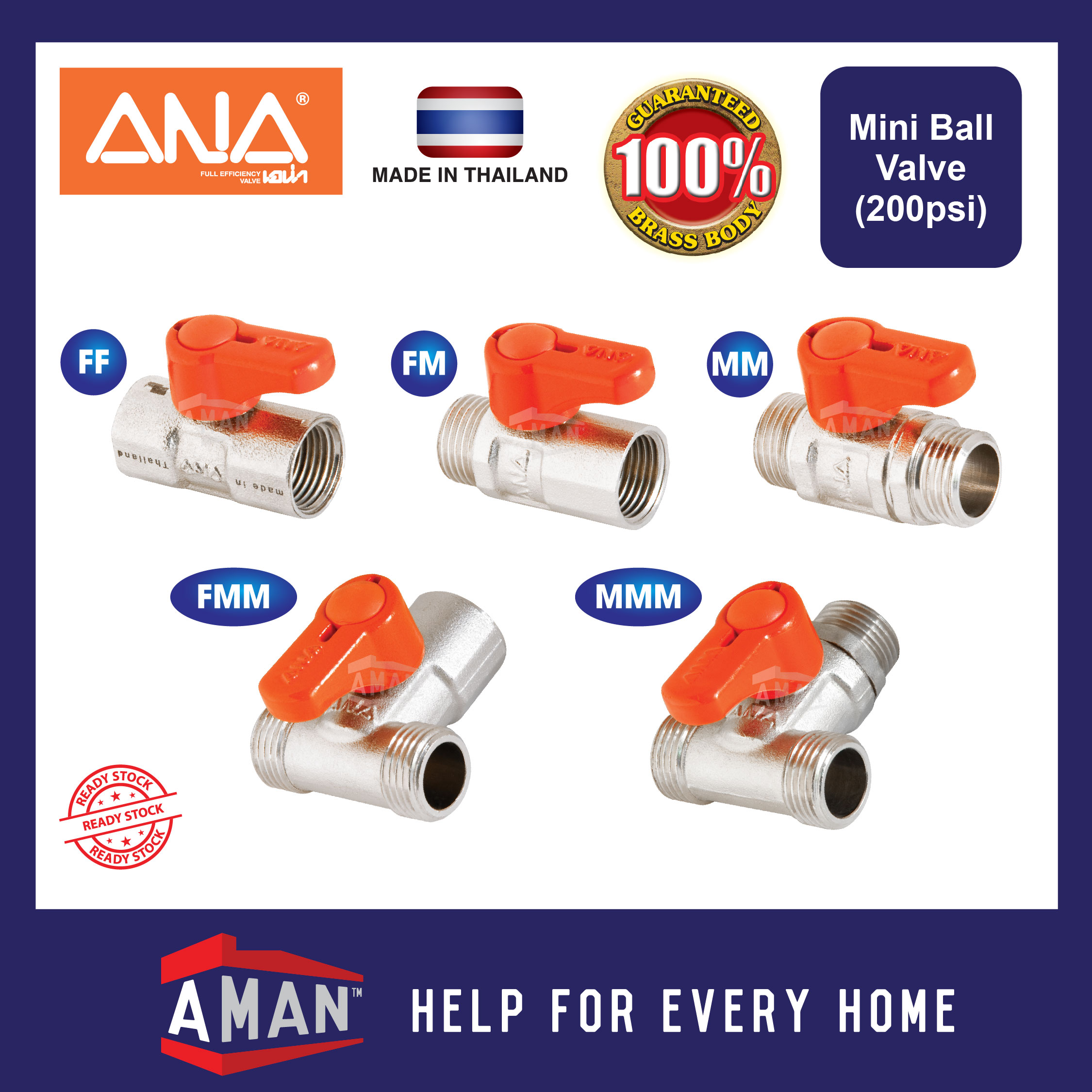 ANA Mini Ball Valve Aluminium Handle Ball Cock Stopcock Faucet Water ...