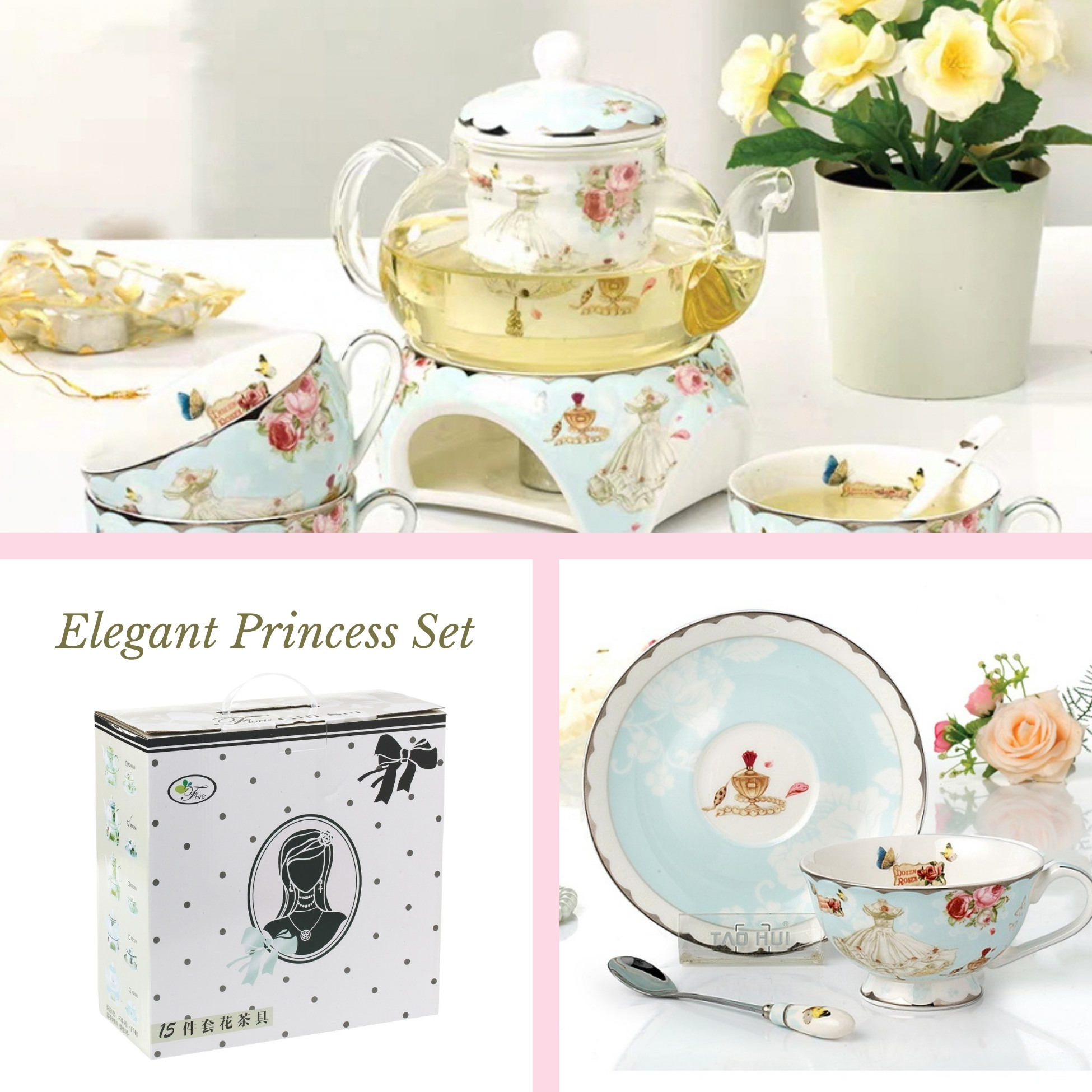 Porcelain English Tea Pot Set 4 Tea Set Cups Teapot Warmer Filter ...