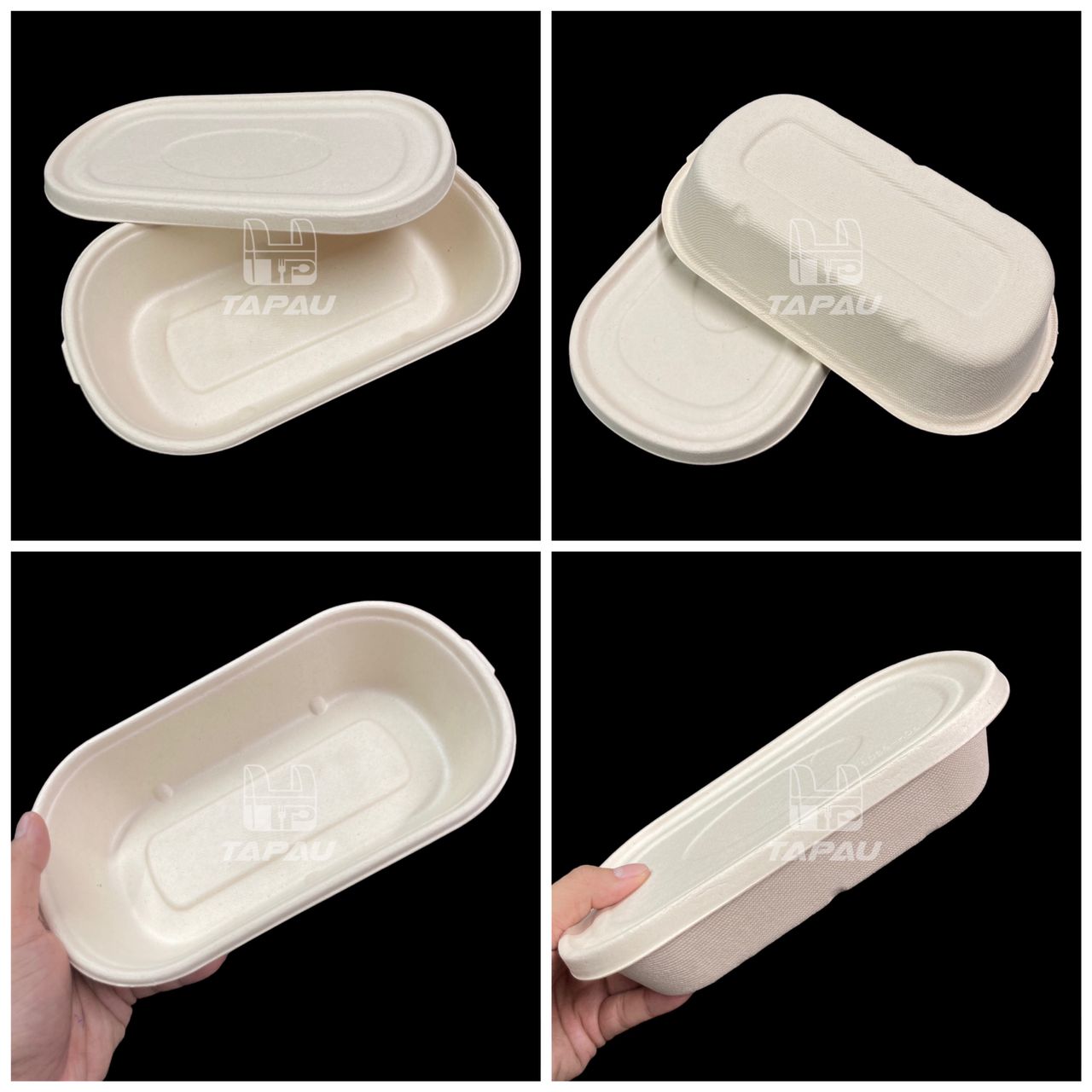 TAPAU - 850ml Oval Bagasse Lunch Box [ 50pcs +- ] / 2 Compartment Bio ...