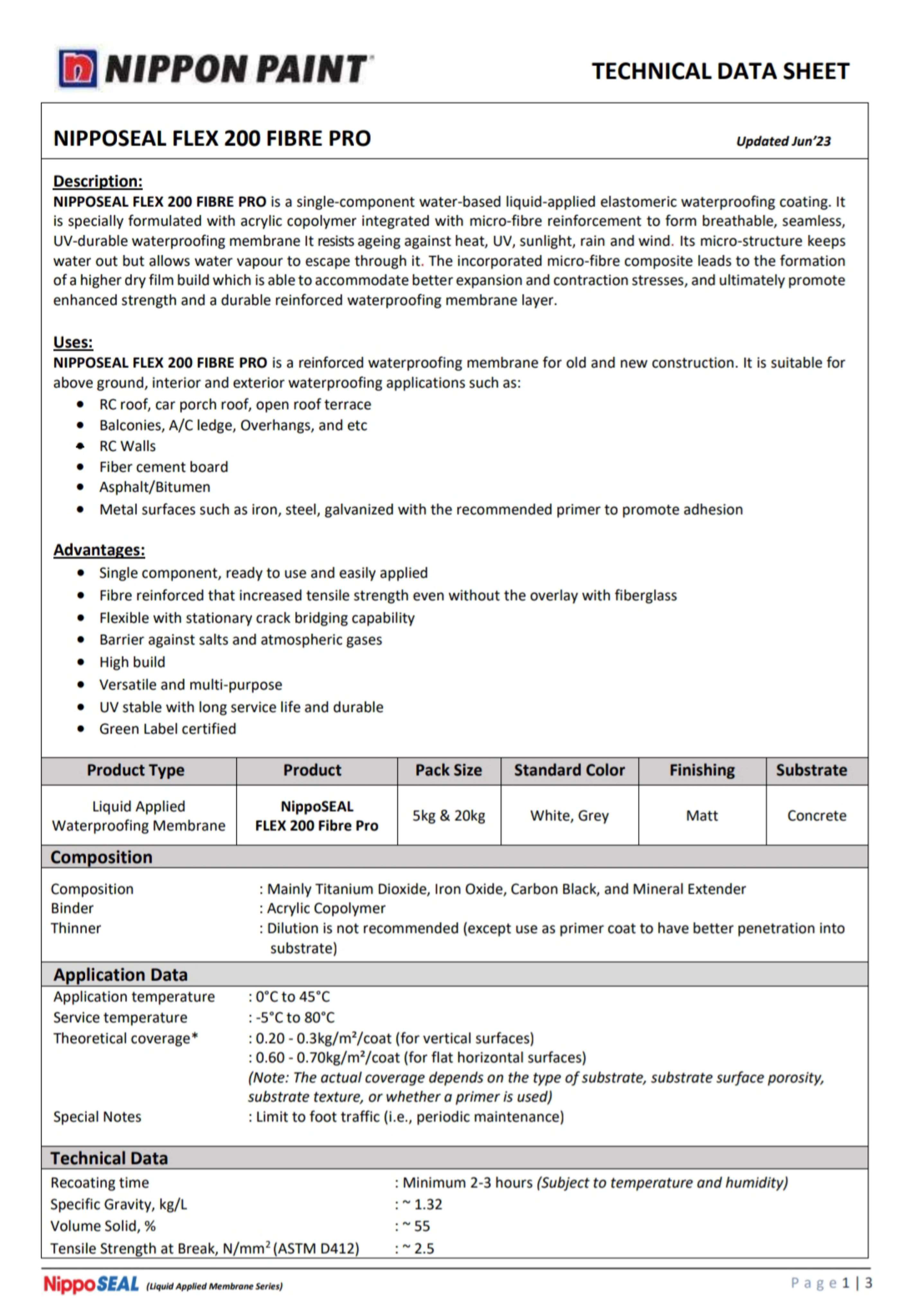 NIPPON PAINT FLEX200 NIPPOSEAL FIBRE PRO WATERPROOFING 20KG / Cat Slab Bocor | Shopee Malaysia