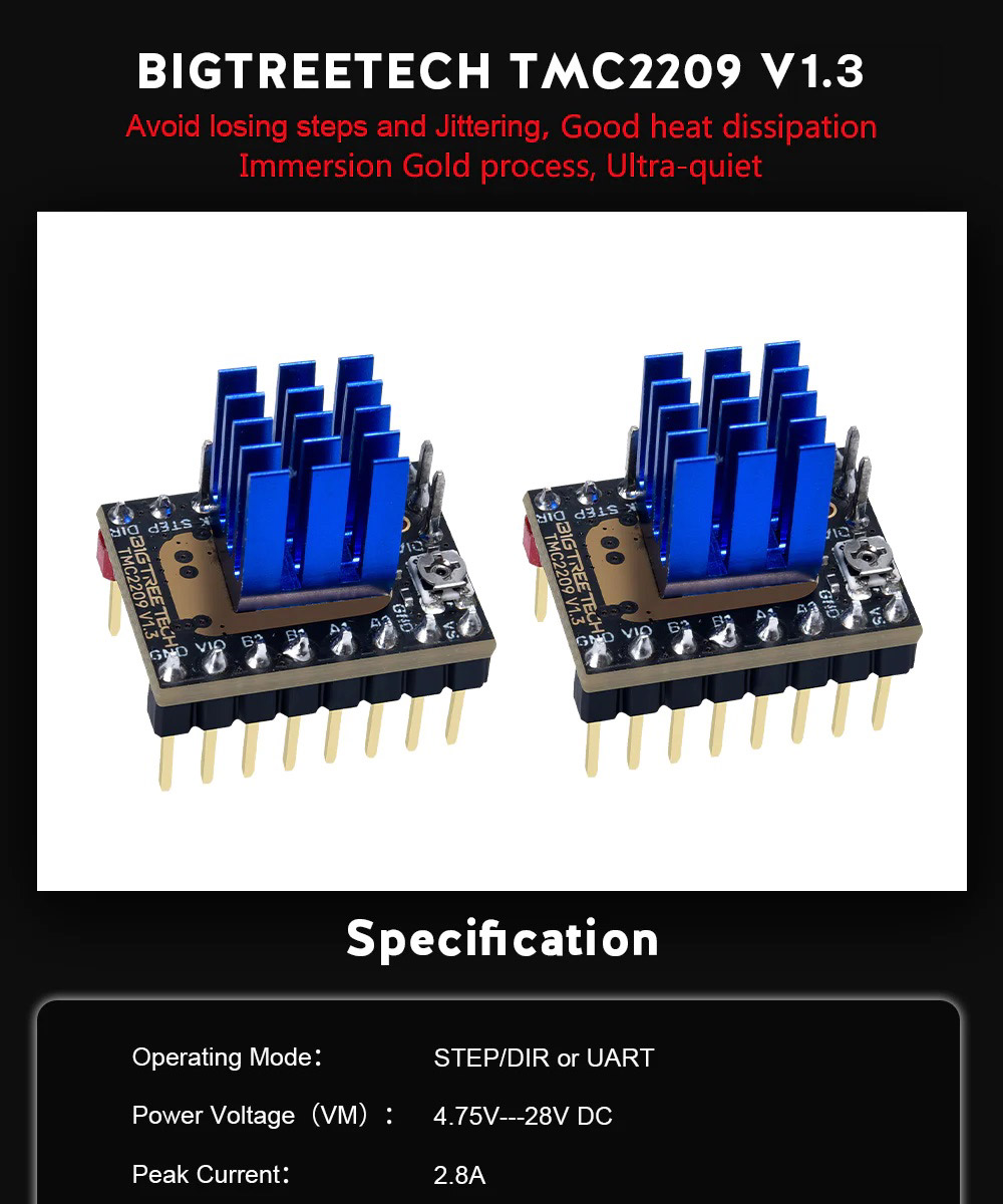 BIGTREETECH TMC 2209 V1.3 / EZ 2209 Ultra Quiet Stepper Motor Driver for FDM 3D Printer | Shopee ...