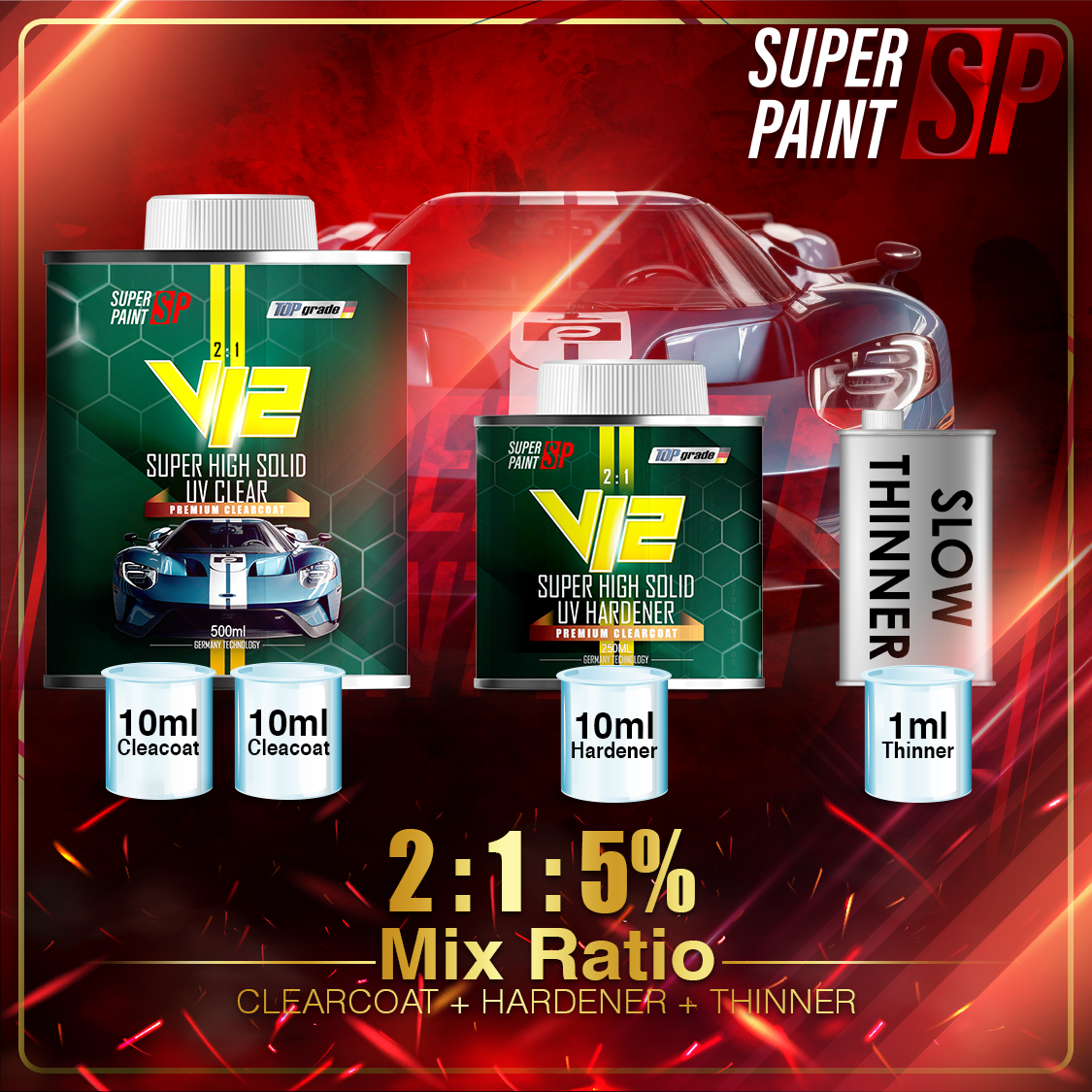2K CLEAR 2:1 Slow Dry Clearcoat 500ML SuperPaint V12 Clear Kilat Lambat ...