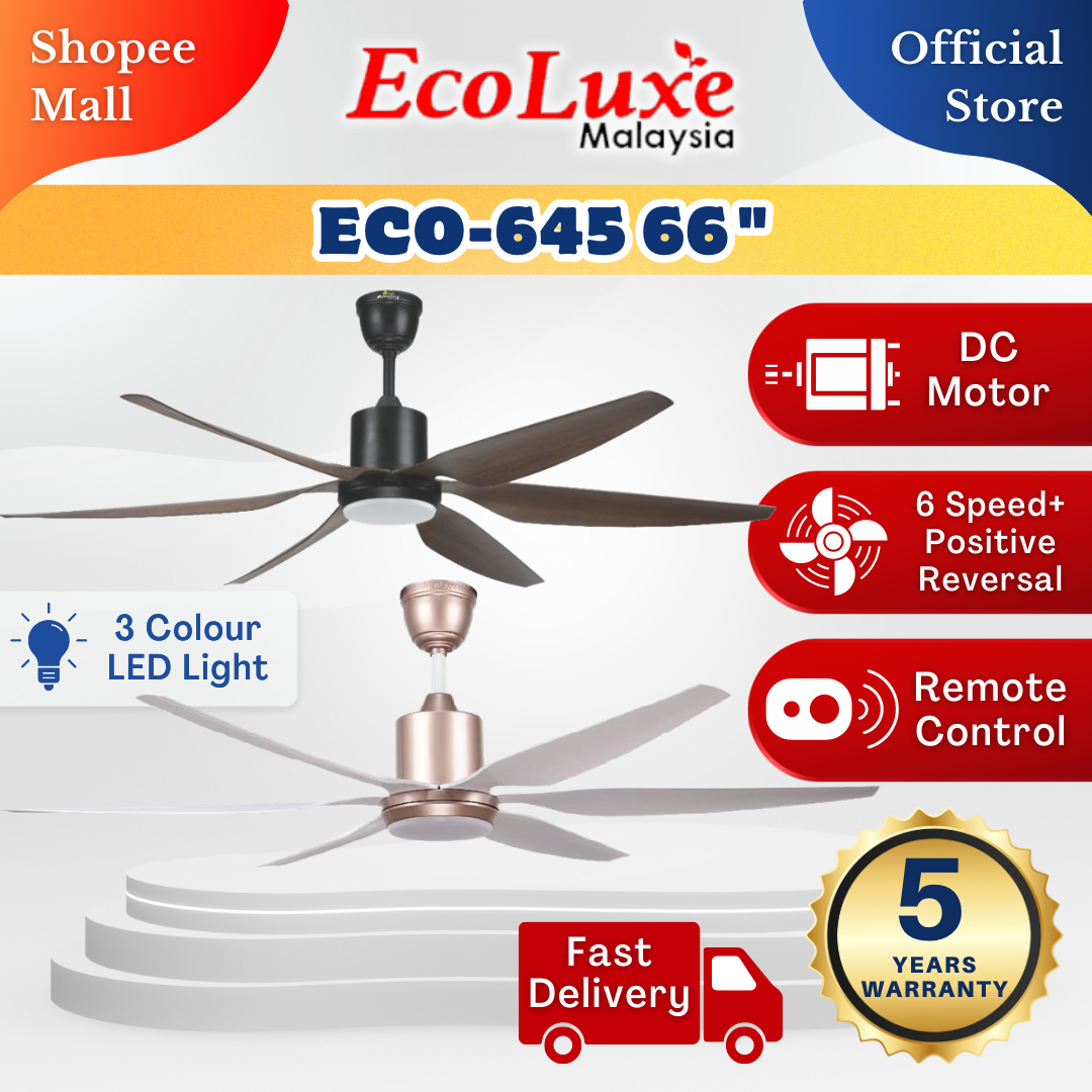 ECOLUXE ECO-645 DC Motor Ceiling Fan with LED Light 6 Speeds Remote ...