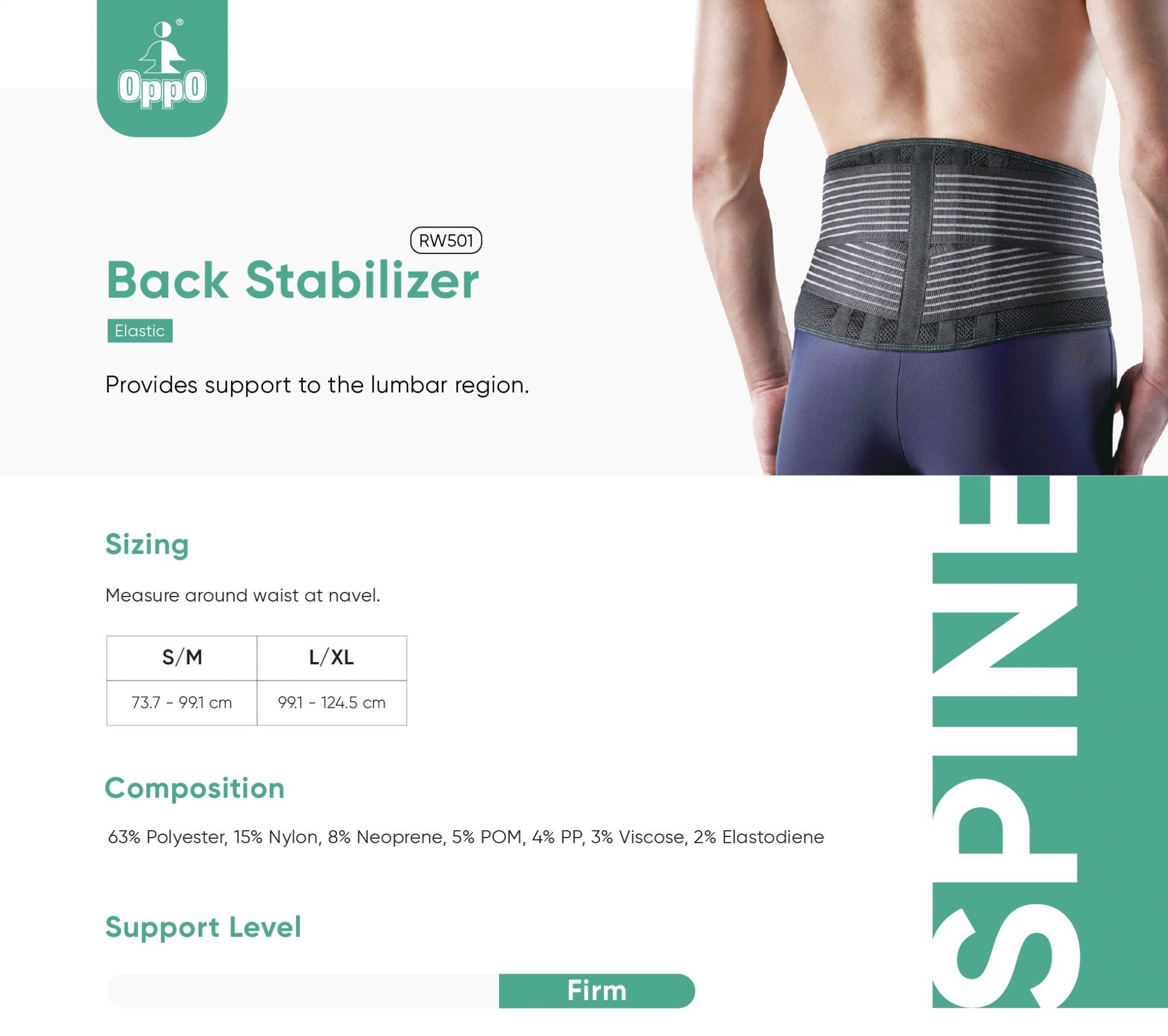 OPPO Elastic Back Stabilizer RW501 Waist Back Pain Support Brace Wrap ...