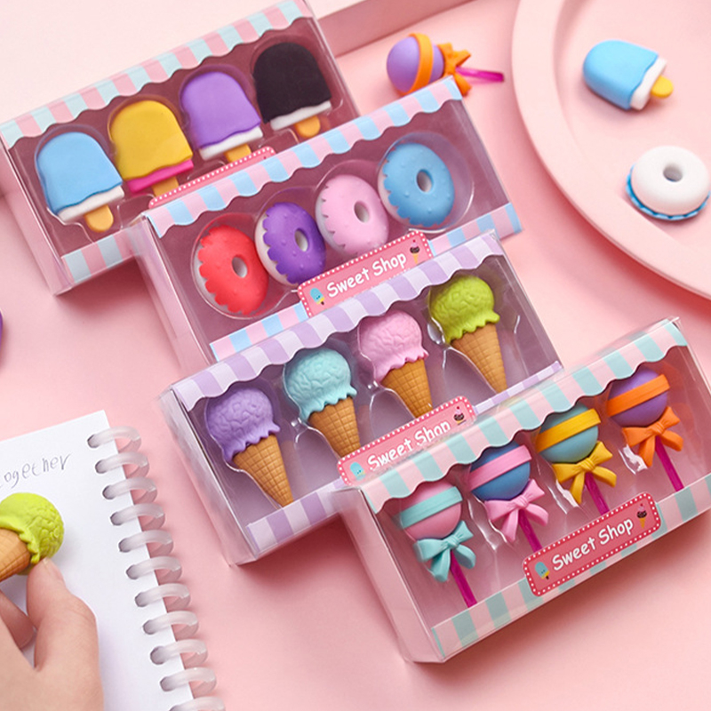 《𝟰𝗣𝗖𝗦 / 𝗦𝗘𝗧》 4pcs Detachable Candy Rubber Eraser Toy Kid School ...