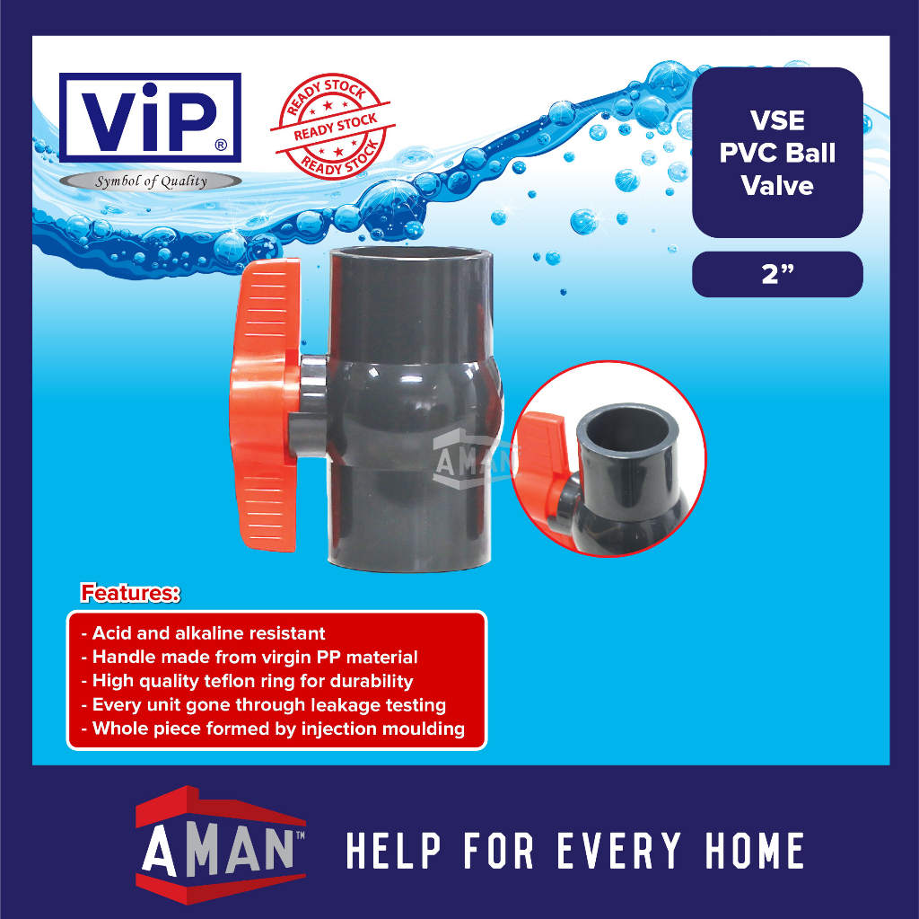 ViP 1"- 2" PVC Ball Valve Thread Ended Socket Ended Piping Accessories ...
