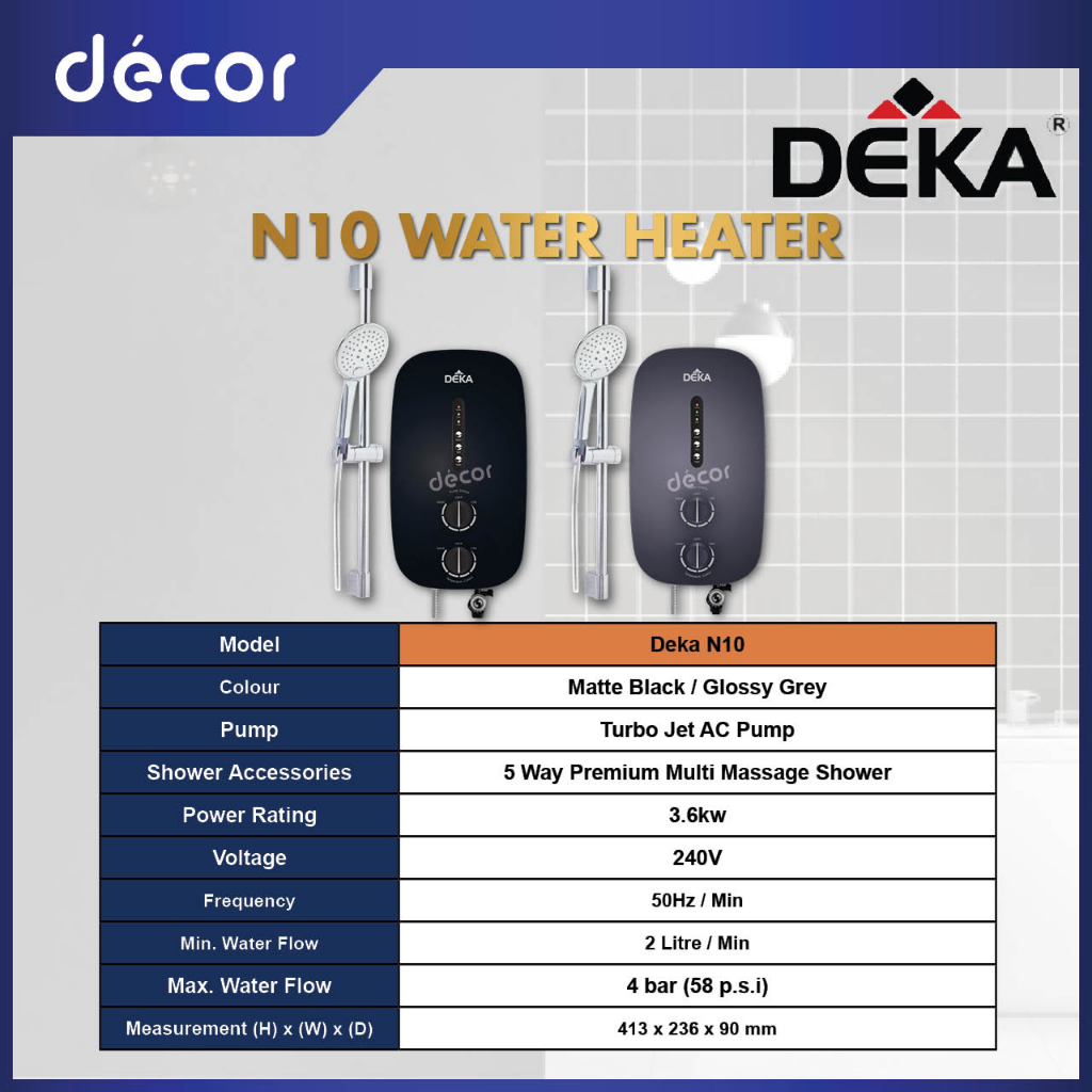 DEKA Water Heater DEKA N10 / V10 AC Pump AC Turbo Jet Pump Limited ...