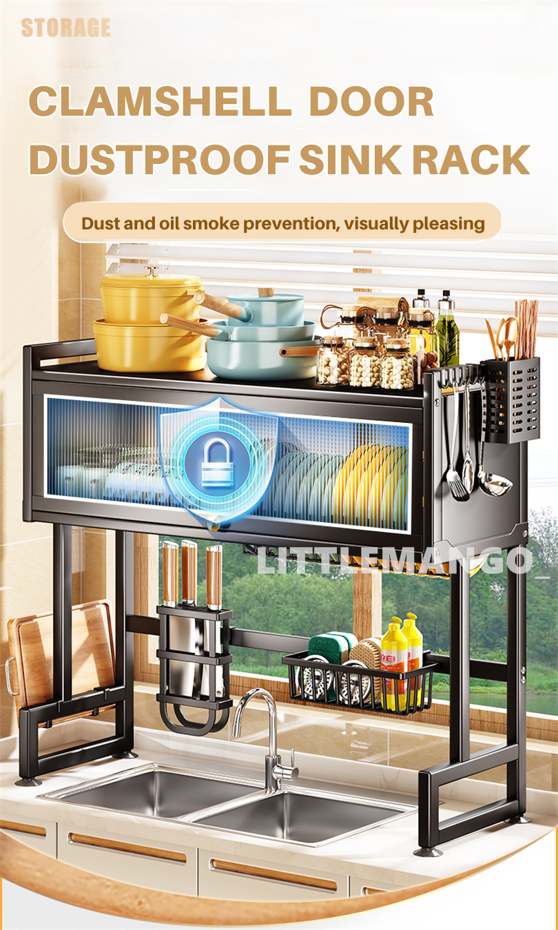 Stainless Steel Rack Dish Rack With Cover Kabinet Dapur Rak Pinggan ...