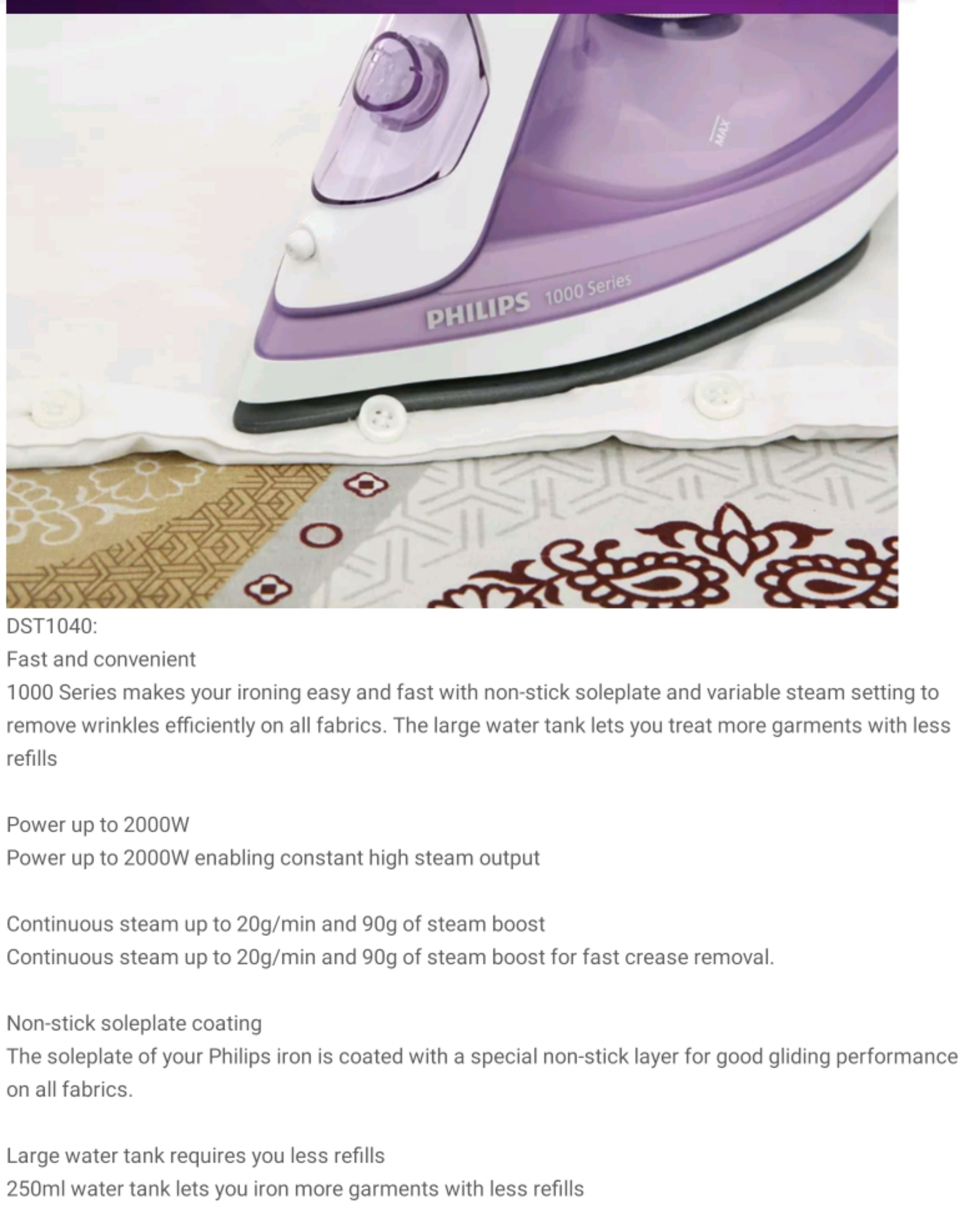 [ NEW ] Philips 1000 Series Steam Iron DST1040 DST1040/30 (Replace ...