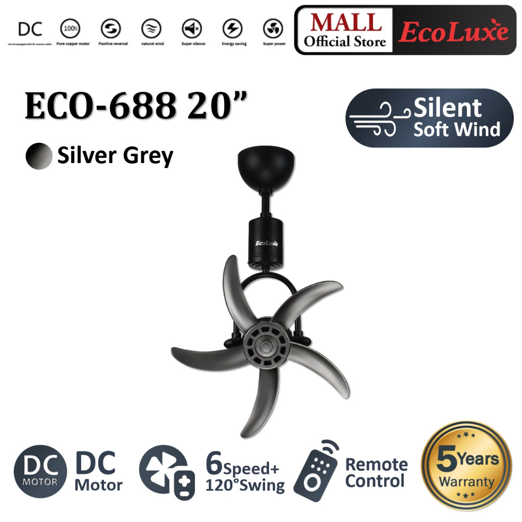 EcoLuxe ECO-688 Mini Fan DC Motor with 6 Speeds Remote Control Ceiling ...
