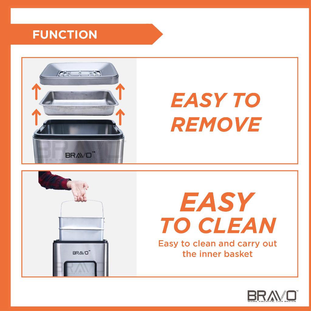 BRAVO Stainless Steel Dustbin With Ashtray Tong Sampah Stainless Steel ...