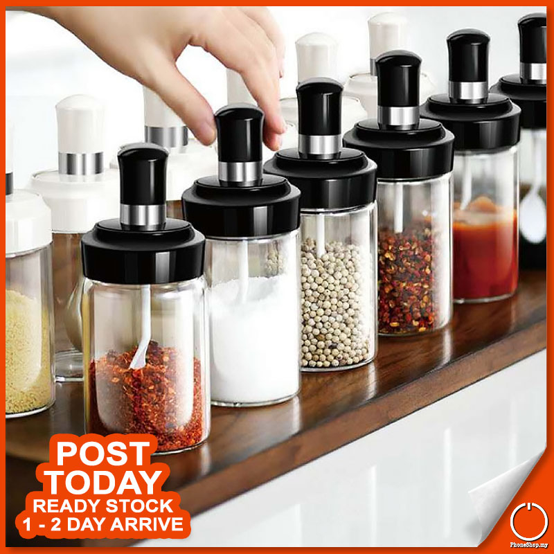 𝗜𝗡𝗧𝗘𝗚𝗥𝗔𝗧𝗘𝗗 𝗦𝗘𝗔𝗟𝗘𝗗 𝗚𝗟𝗔𝗦𝗦 Condiment Jar Kitchen Spice Seasoning Canisters ...