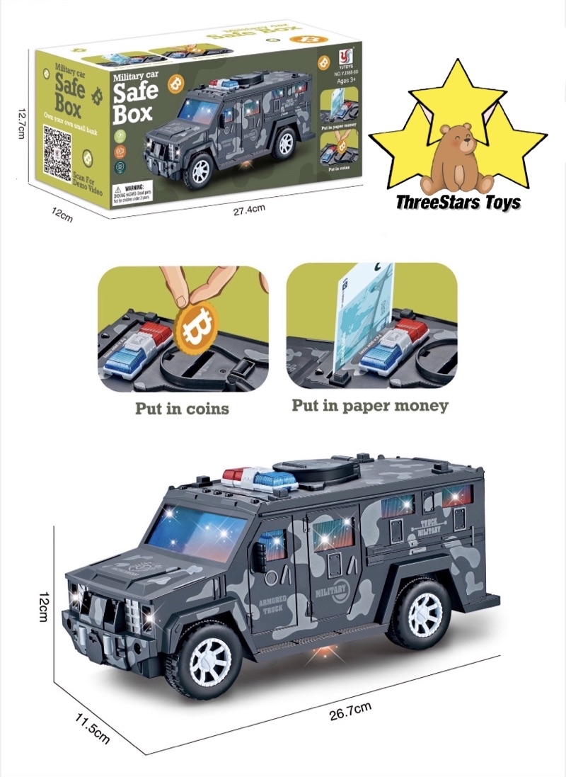 Military Car Safe Box ATM Police Car Toys Tabung ATM Machine Kids Money ...