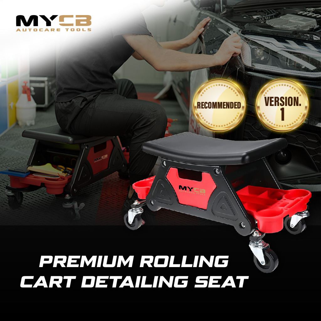 MYCB Premium Rolling Cart Detailing Seat [Ver.1] Compact Extra Storage Trays Creeper Seat for ...