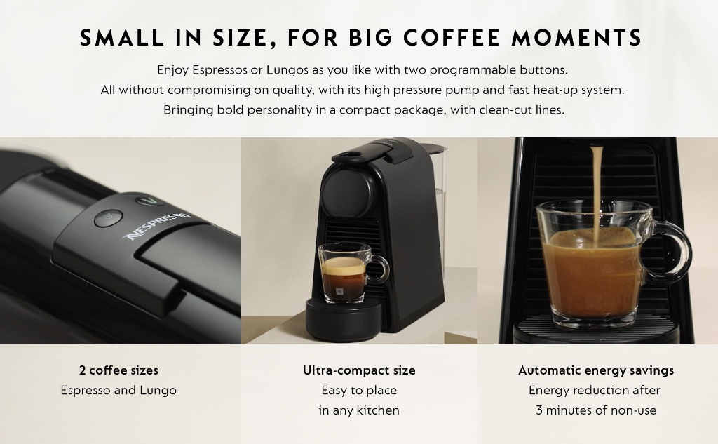 Nespresso Essenza Mini C Range Coffee Machine with 30 Coffee Capsules ...