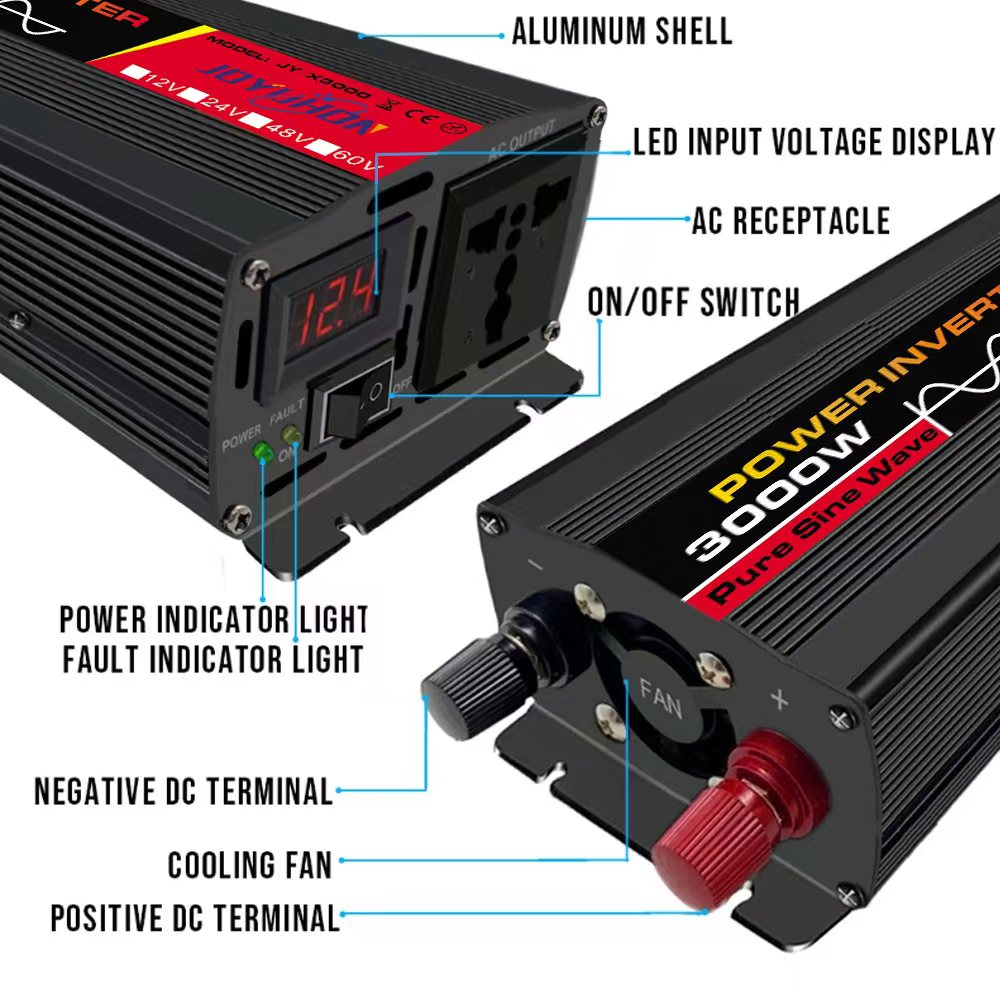 JOYUHON Solar Power Inverter System DC12V TO AC220V 3000W Pure Sine ...