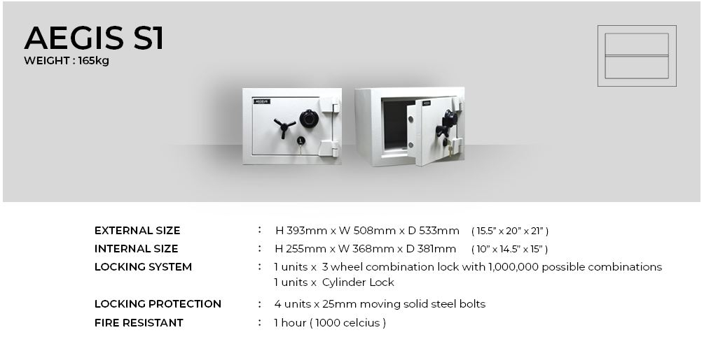Aegis S1 Home Safe Box Aegeus Brand Safety Box Peti Besi Fire Resistant ...