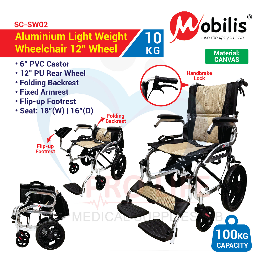 Mobilis Aluminium Light Weight Wheelchair (20” Wheel / 12” Wheel)(SC ...