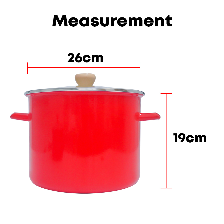 26cm / 10L Cherry Enamel Coated Stock Pot Casserole Pot High & Deep ...