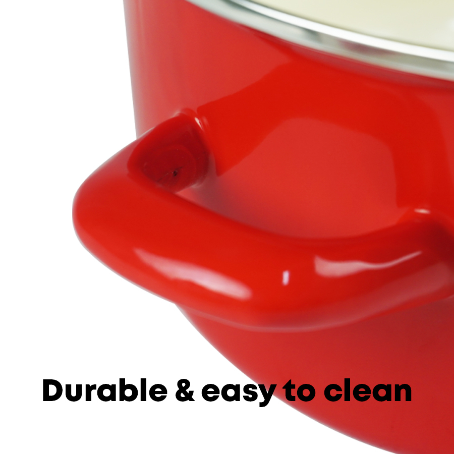 26cm / 10L Cherry Enamel Coated Stock Pot Casserole Pot High & Deep ...