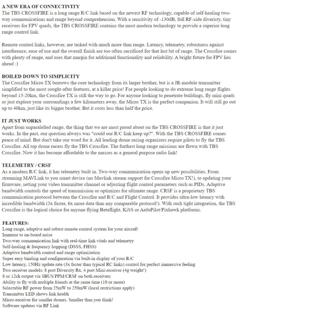 TBS Crossfire Micro TX V2 Starter Set w/ Nano RX (SE) FPV Long Range ...