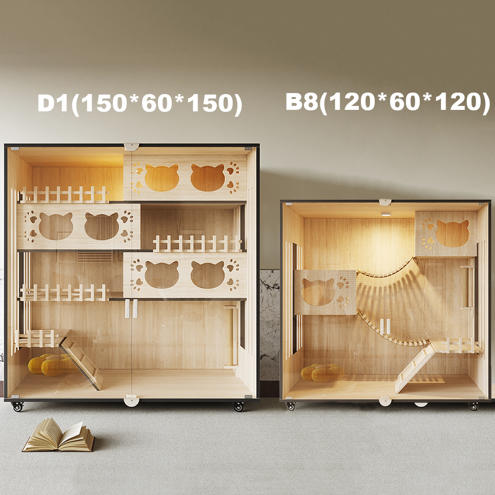 🔥Ready Stock🔥High End Premium Wood Tempered Glass Cat Villa Cat House ...