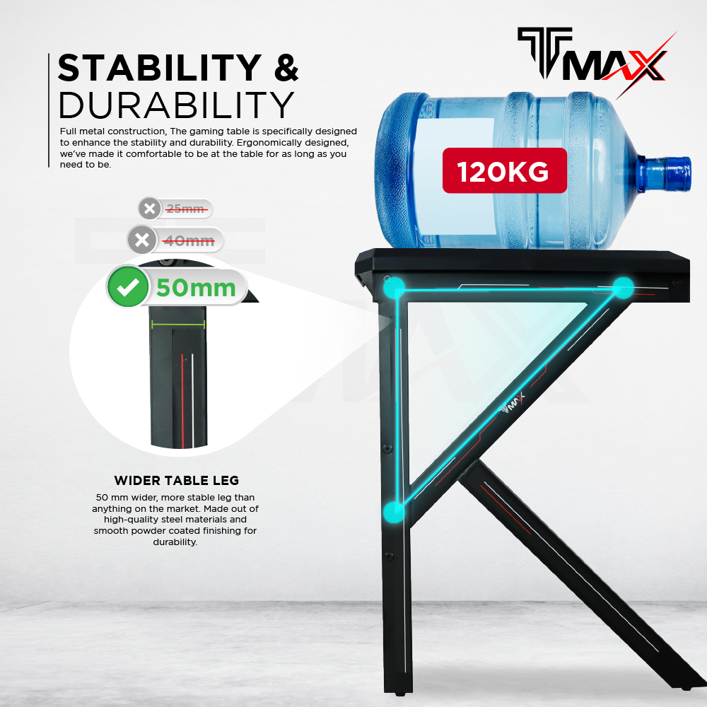 TMAX L120/140cm K-shaped Gaming Table Gaming Desk With RGB Lighting ...