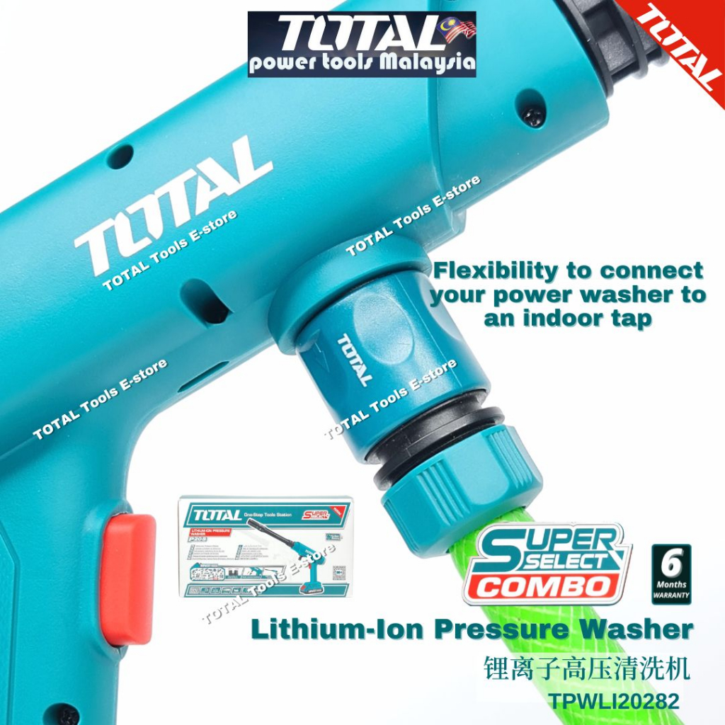 TOTAL Portable 20v P20s Series Cordless Pressure Washer + Lithium-Ion ...