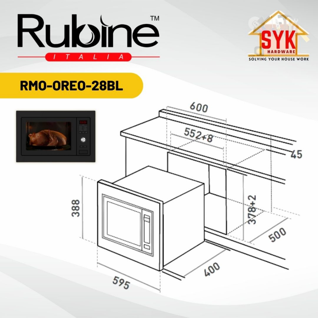 SYK Free Shipping Rubine RBO-CAVO-60BL Build In Oven 60 Liters Electric ...