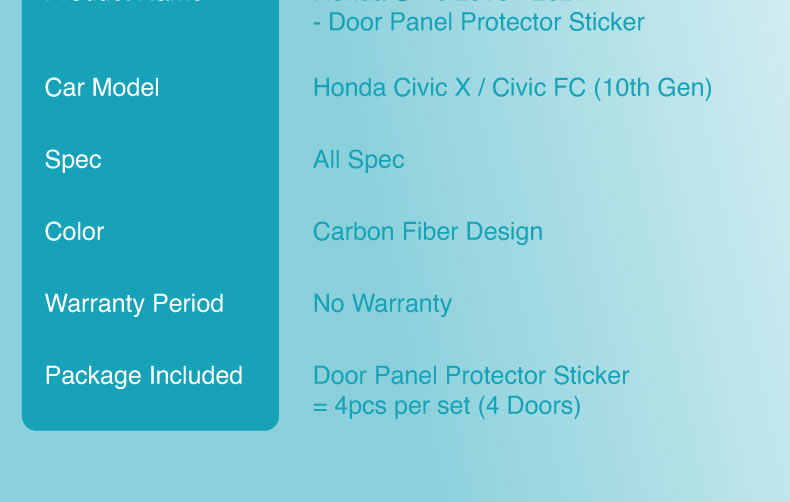Honda Civic FC 10th Door Panel Protector Sticker Carbon Fiber Design ...