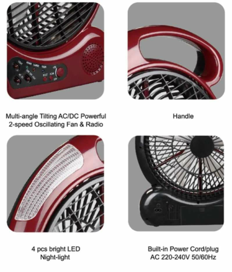 Rechargeable USB Fan TS-F909RD | Table Fan with LED Light & Radio ...