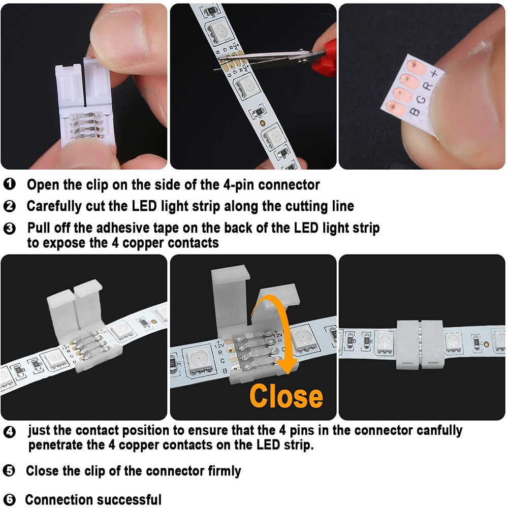 SMD 2835 / SMD 5050 / COB LED Strip Light Clip Connector Solderless 2 Pin 4 Pin RGB Single ...